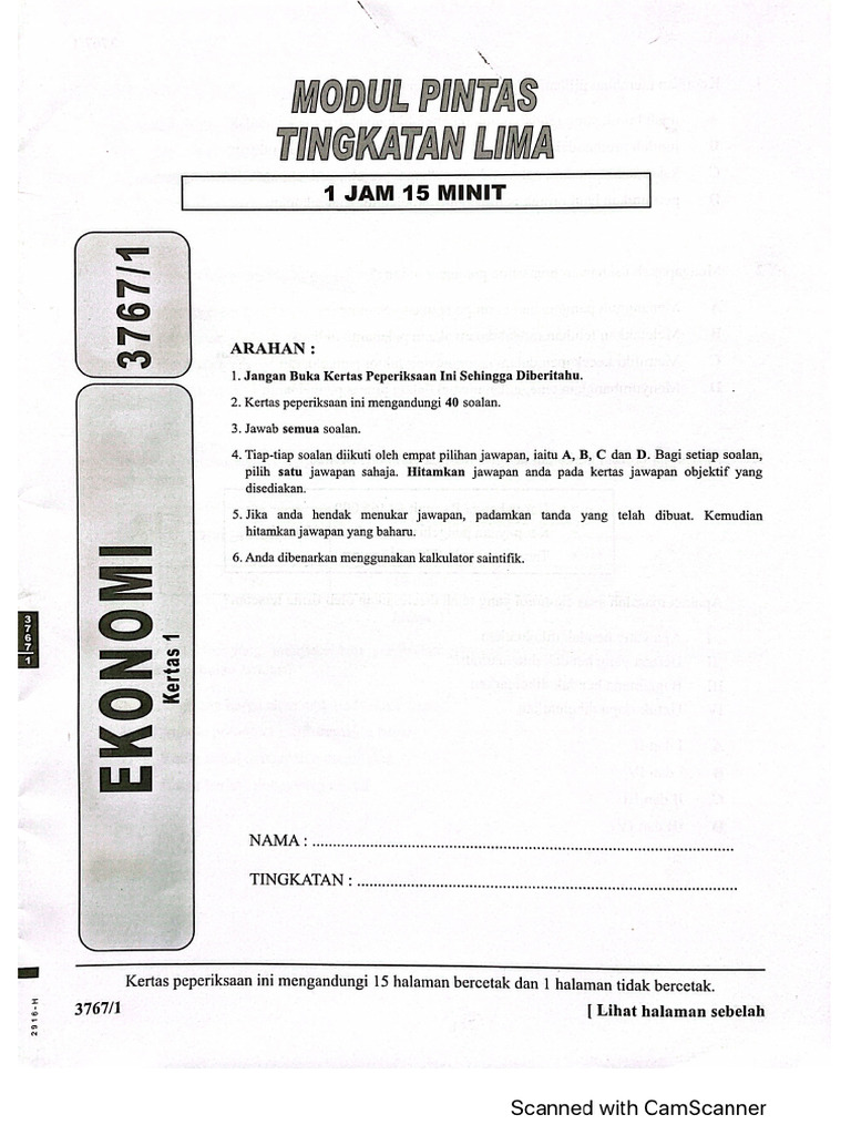 Ekonomi K1 Set 2 Modul Pintas 2022 | PDF