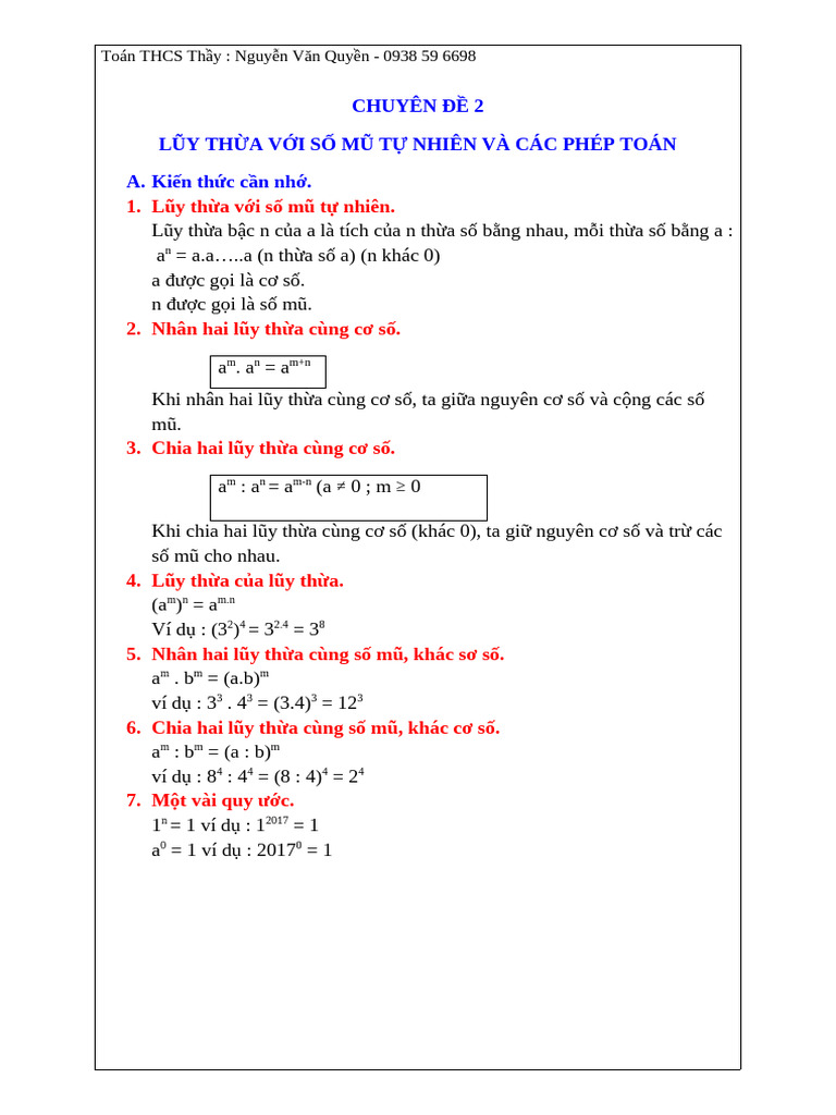 Đại 6 - Chuyen de 2 - Luy Thua Voi So Mu Tu Nhien | PDF