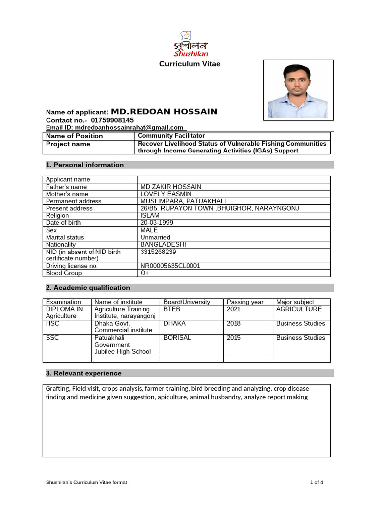CV-format Shushilan 2024 | PDF | Criminal Record