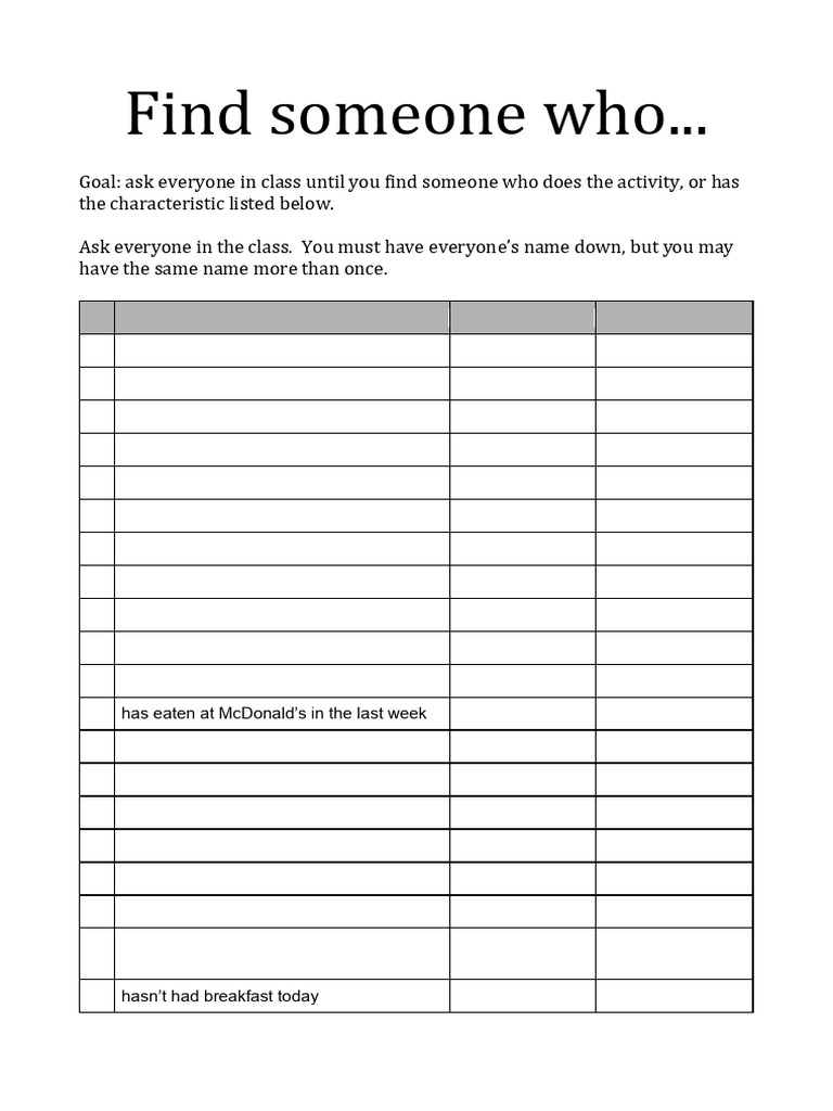 Back to School: Find Someone Who Activity | PDF