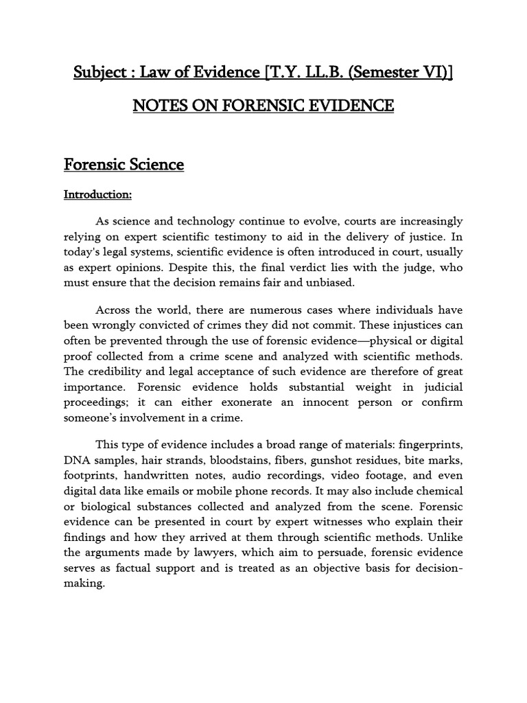 Forensic Evidence in Criminal Law | PDF | Fingerprint | Dna Profiling
