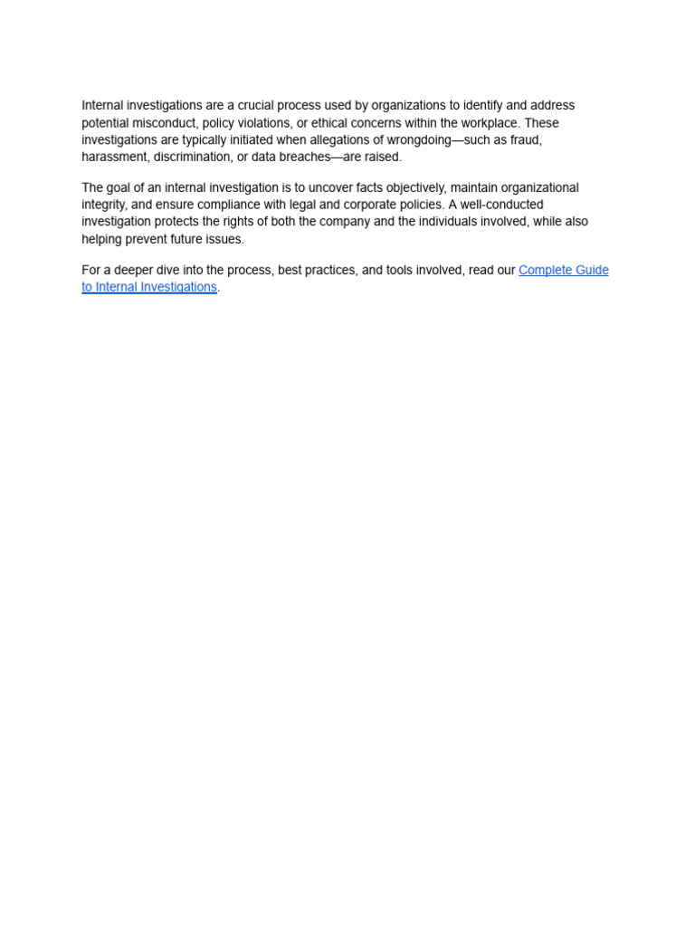 Internal Investigations Overview | PDF