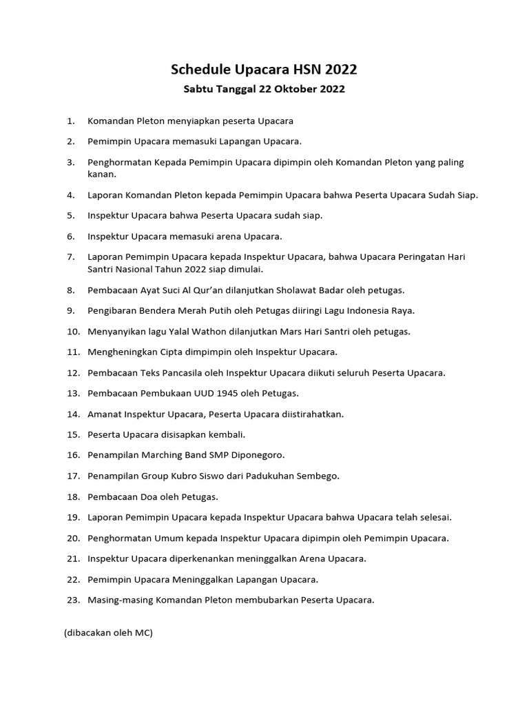 Schedule Upacara HSN 2022 | PDF