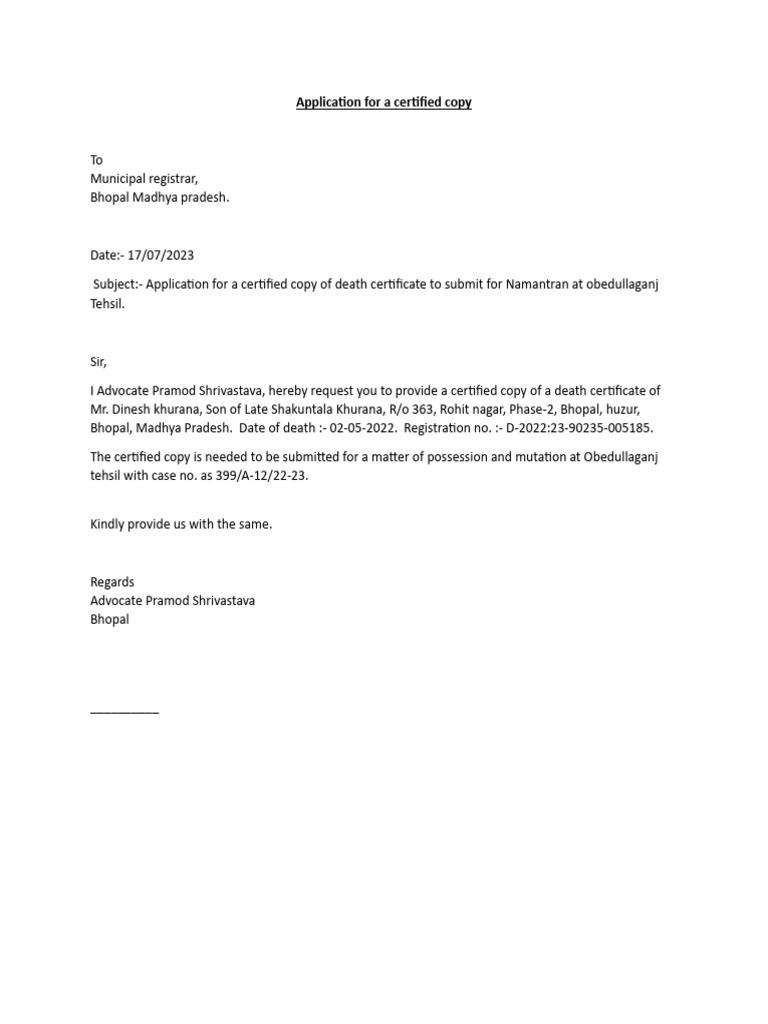 Application For A Certified | PDF