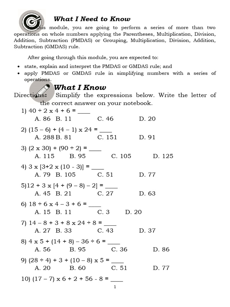 Performing-PMDAS and GMAS Operations (Gr.5-Q4) | PDF | Multiplication ...