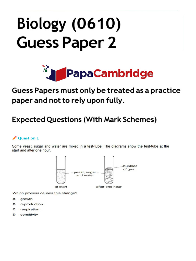 Biology Paper 2 Mark Schemes | PDF