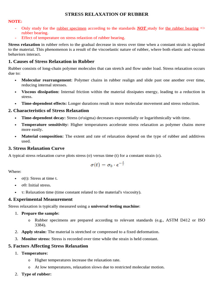 Stress Relaxation of Rubber | PDF | Deformation (Engineering) | Stress ...