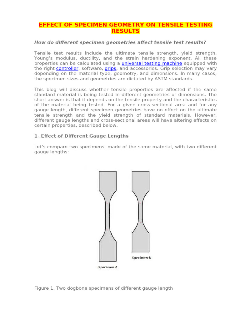 Specimen Geometry's Impact on Tensile Testing | PDF | Ultimate Tensile ...