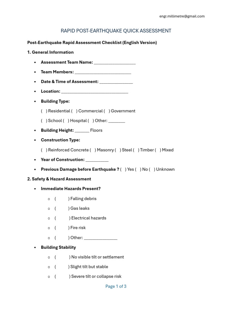 (English Version) Post-Earthquake Assessment Checklist | PDF | Beam ...