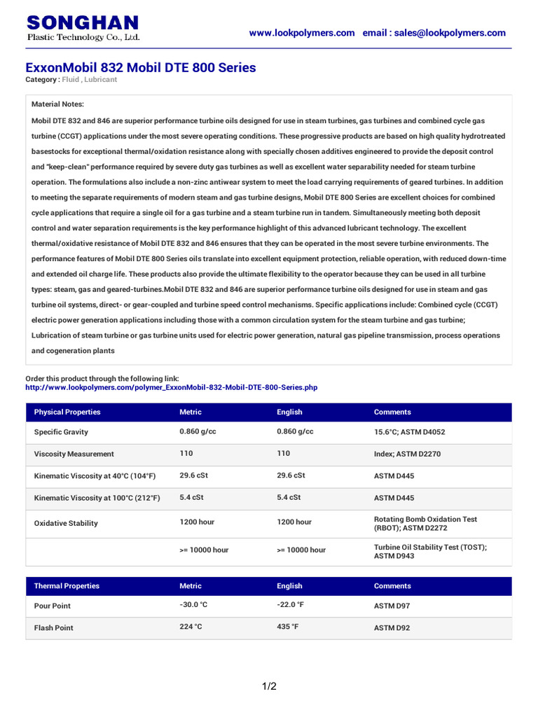ExxonMobil-832-Mobil-DTE-800-Series | PDF | Motor Oil | Turbine