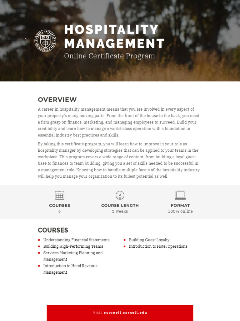 eCornell Hospitality Management Certificate | PDF | Economies ...