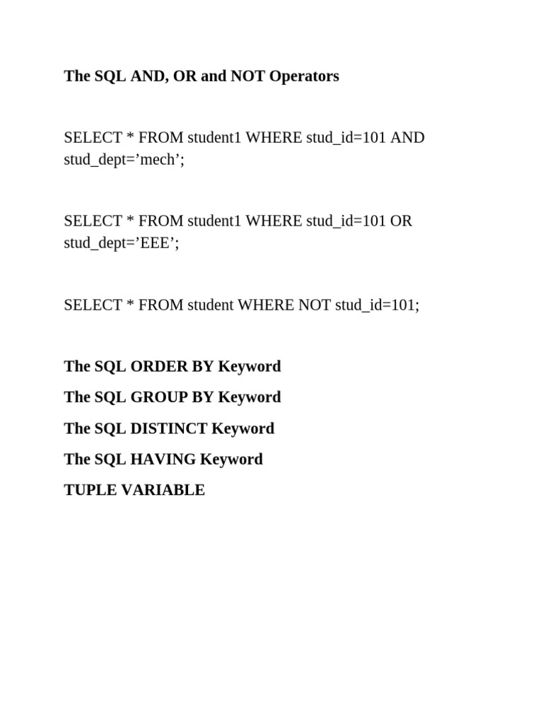 SQL Operators and Join Types Explained | PDF