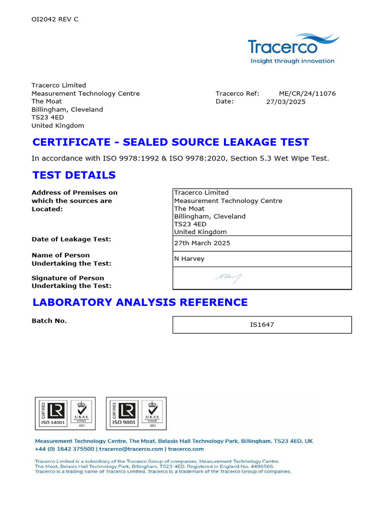 Gas Leak Test Certificate Sample | PDF