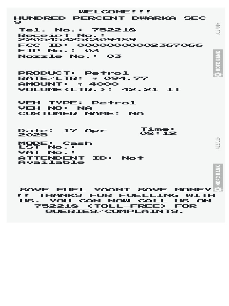 Fuel Bill Template 4 | PDF