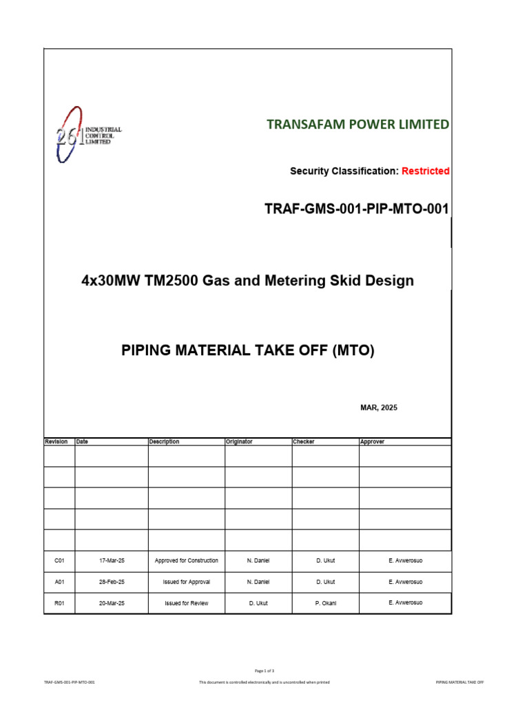 Traf-Gms-001-Pip-Mto-001 - C01 - Material Take Off | PDF | Screw | Pipe (Fluid Conveyance)