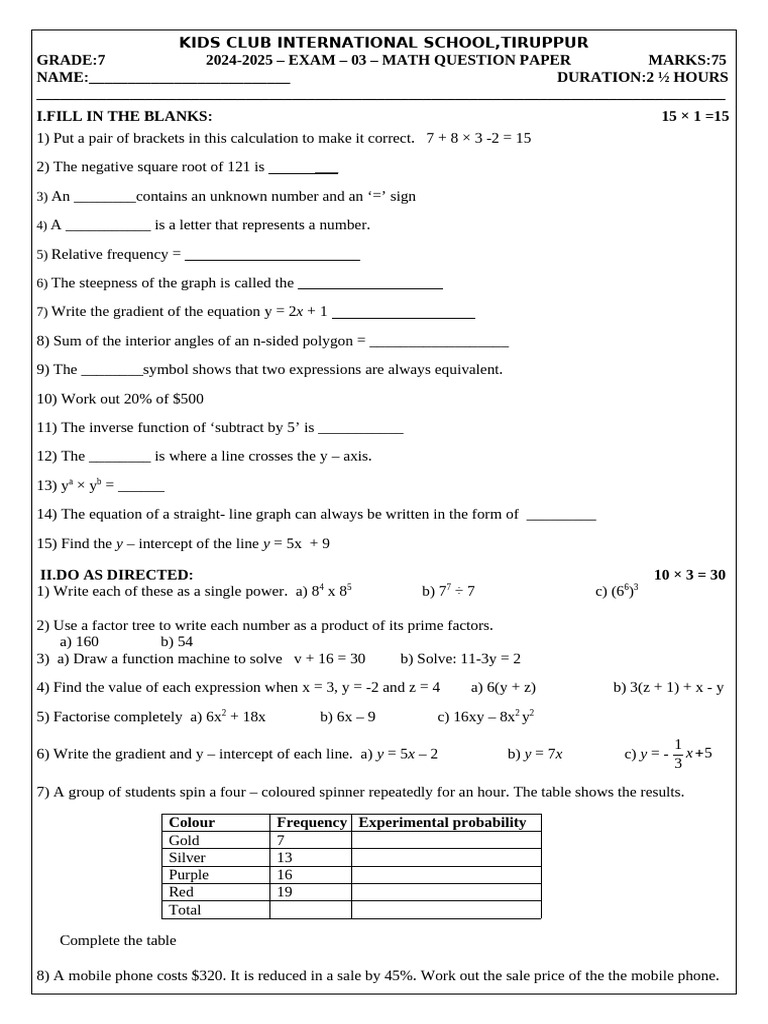 7th exam5 2025 (Autosaved) | PDF | Function (Mathematics) | Mathematics