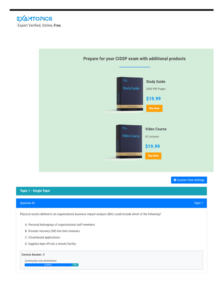 CISSP Exam - Free Actual Q&as, Page 1 ExamTopics | PDF | Cyberspace ...