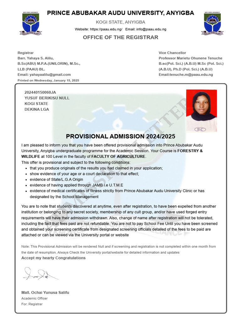 Admission - Letter BEKKY - Kogi State | PDF | Academia | Educational Stages