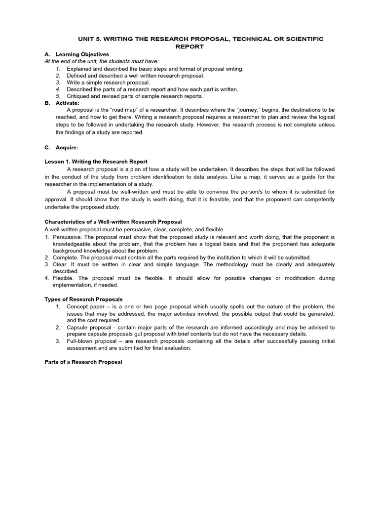 Unit 5 Research Proposal Writing | PDF | Methodology | Hypothesis