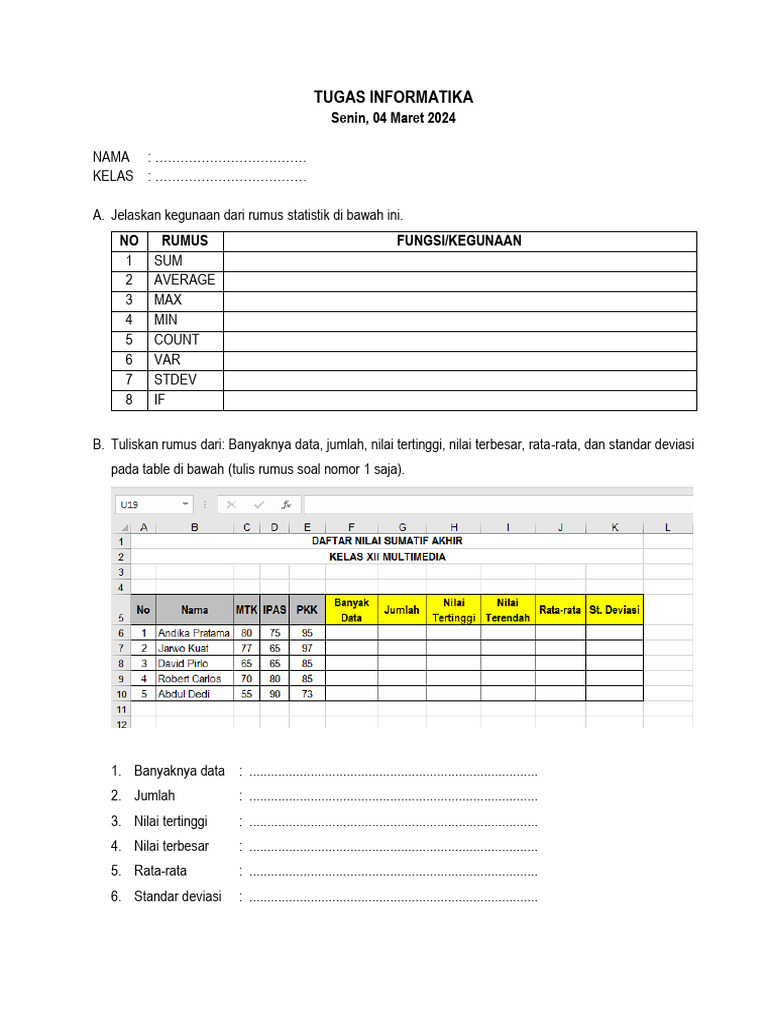 TUGAS INFORMATIKA_EXCEL STATISTIK_2023-2024-3 | PDF