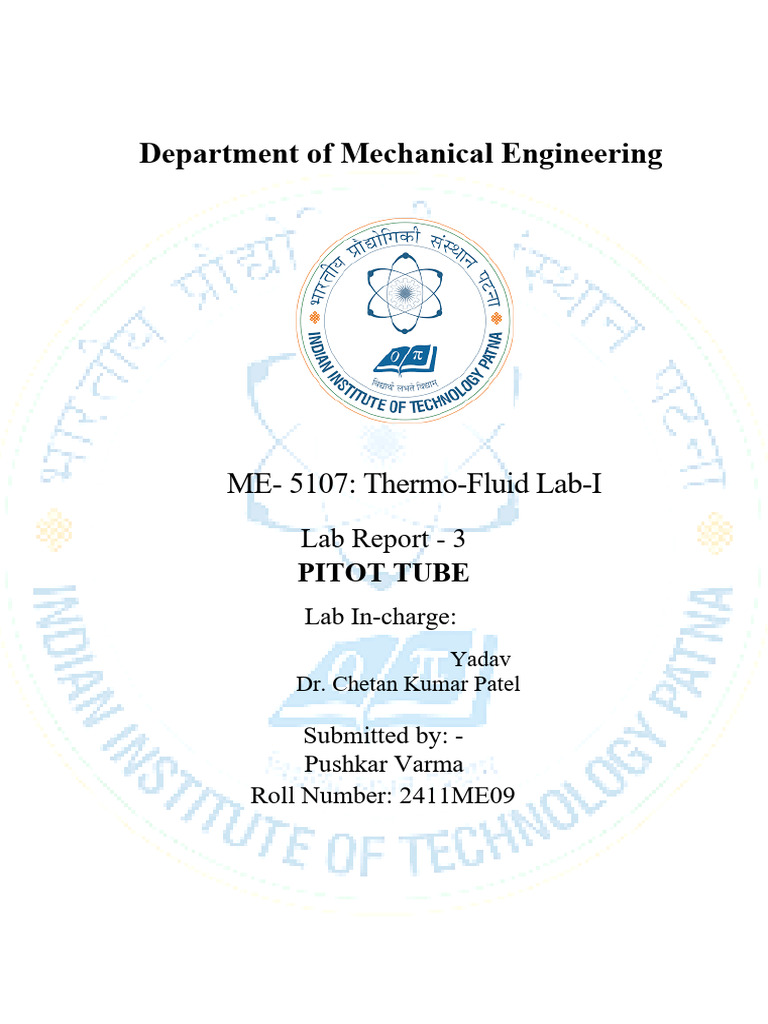 2411ME09,Lab Report-3,Pitot Tube | PDF | Calibration | Pressure Measurement