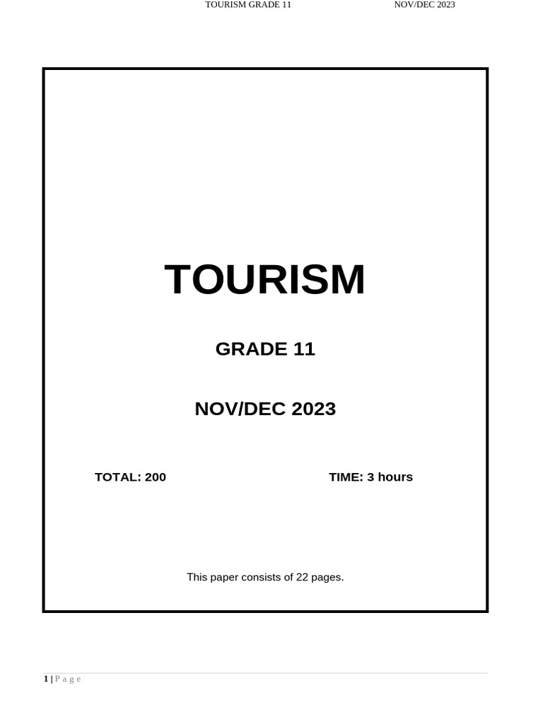Tourism GR 11 Nov 2023 Question Paper | PDF | Tourism