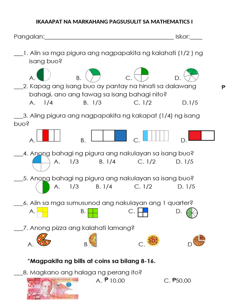 Fourth Periodical Test - Math I | PDF
