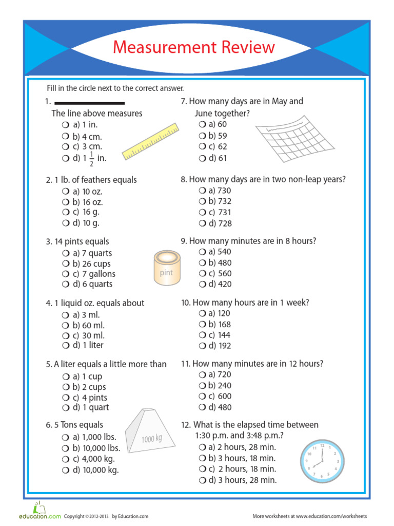 Measurement Review Worksheet | PDF | Pint | Litre