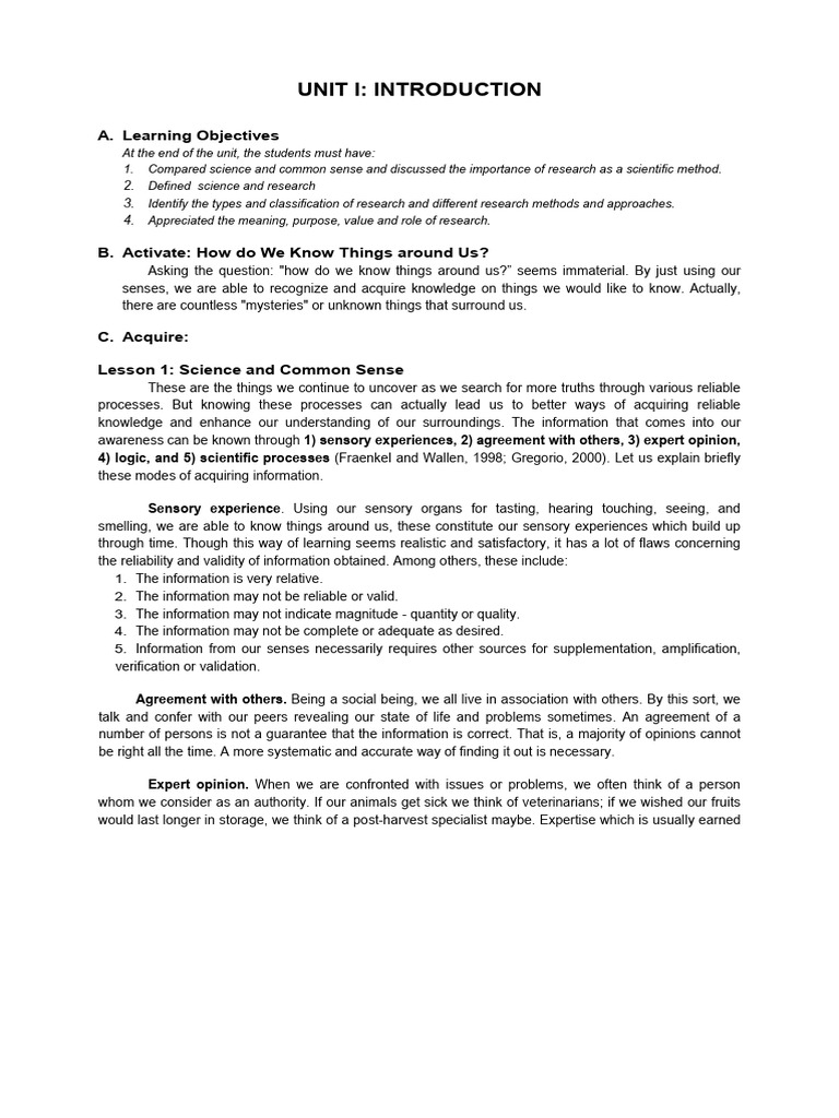 Unit 1. Introduction To Research | PDF | Scientific Method | Decision ...