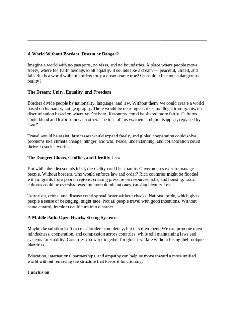 A World Without Borders: Dream vs. Danger | PDF | Immigration | Human ...