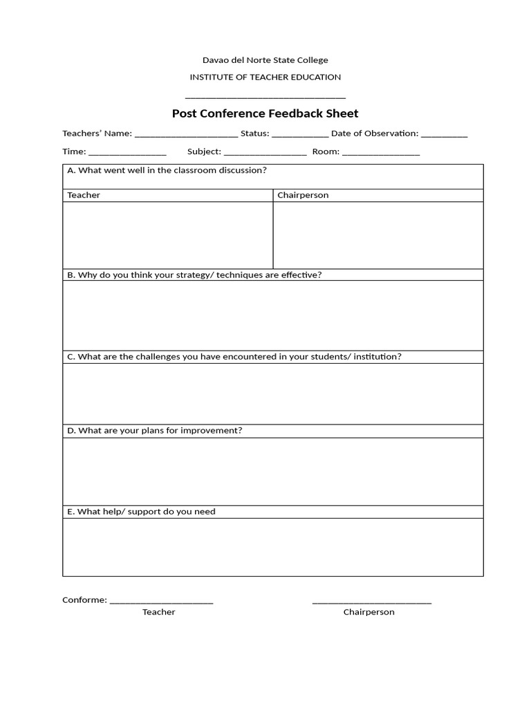 Post Confernce Feedback Sheet | PDF