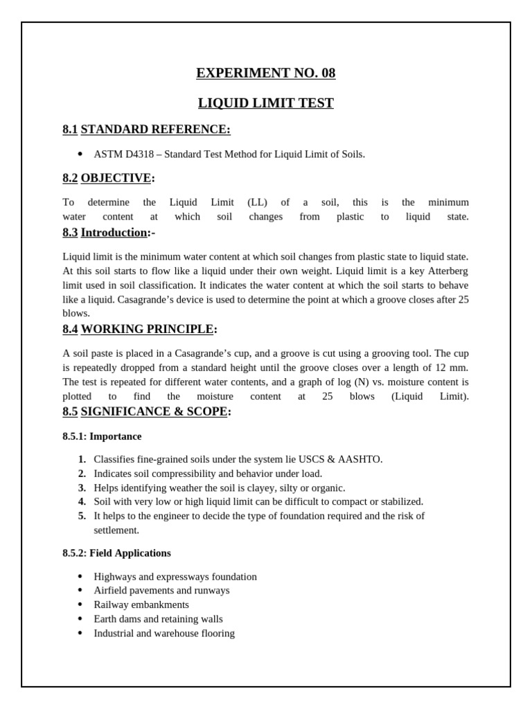 Experiment 8 (Liquid Limit) | PDF | Soil | Geotechnical Engineering