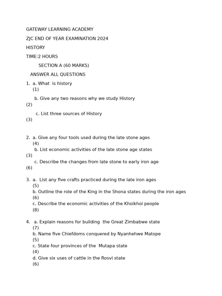 ZJC History 2024 | PDF