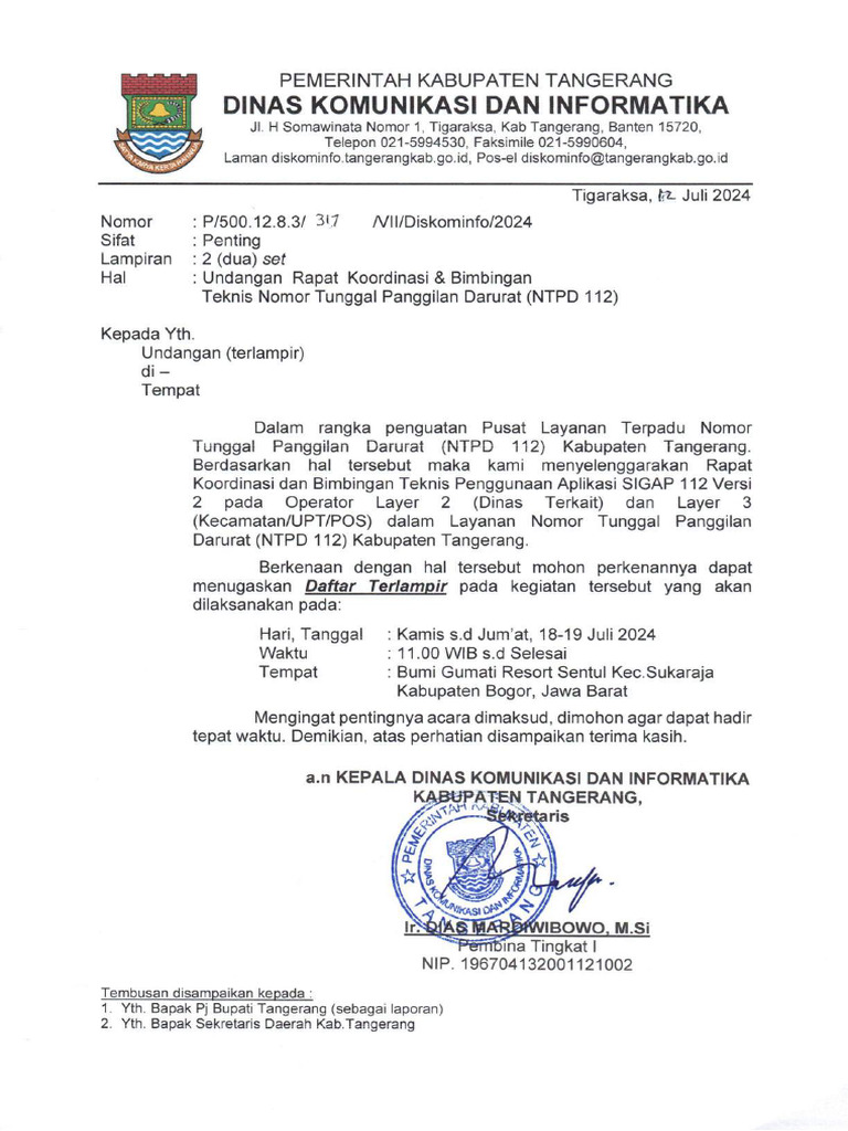 Undangan Rakor & Bimtek NTPD 112 Ok-Dikompresi | PDF