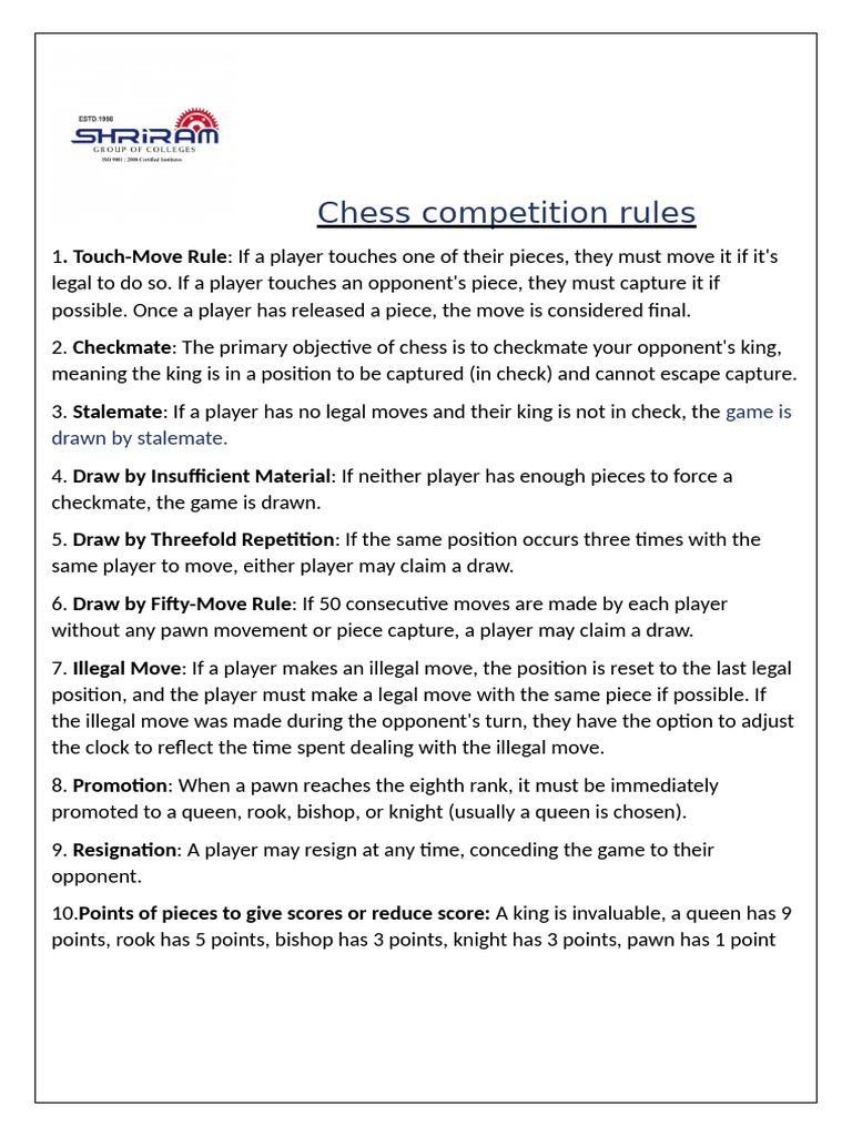 Chess Competition Rules | PDF