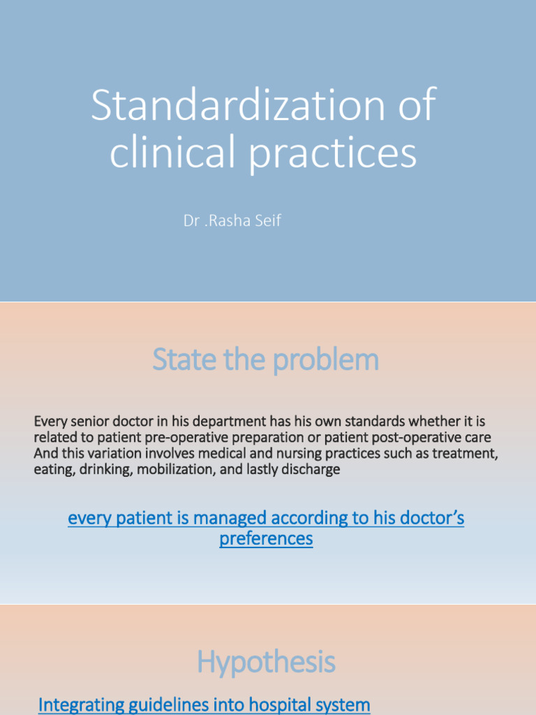 Standardization of Clinical Practices | PDF | Medical Diagnosis | Patient