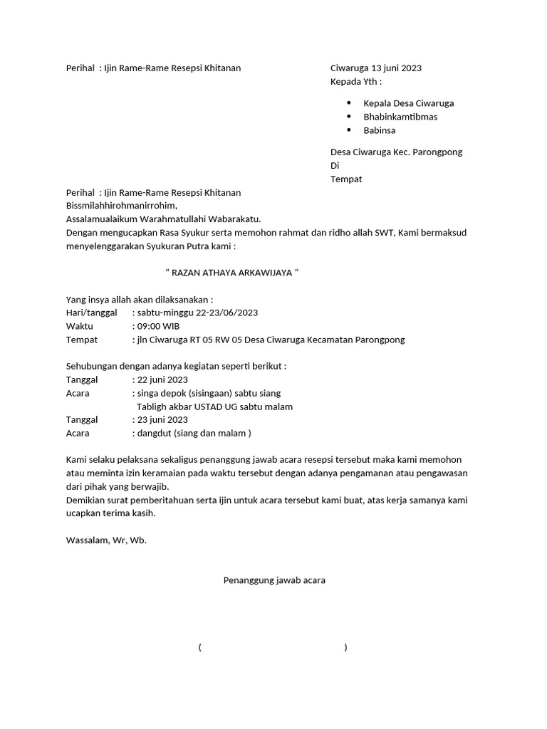 Surat Ijin Rame | PDF