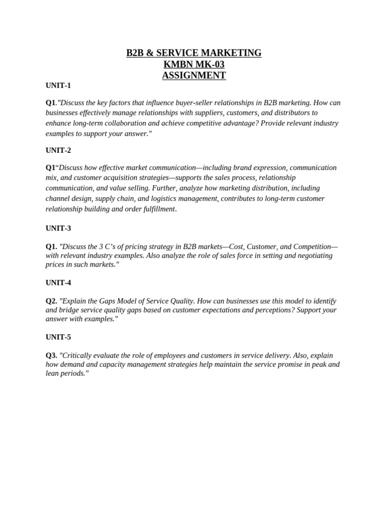 B2B Assignment Unit 1 2 3 4 5 | PDF