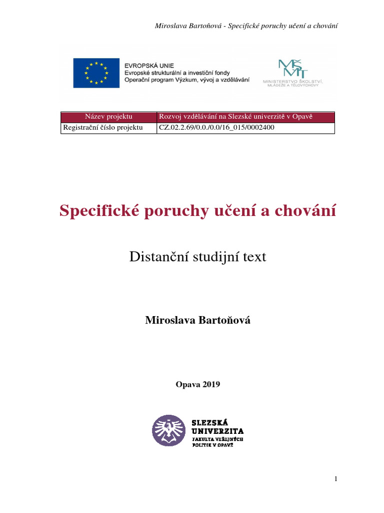 Specificke Poruchy Uceni A Chovani 1 | PDF
