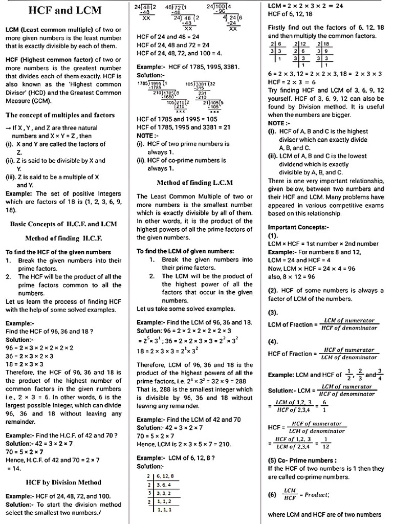 HCF and LCM All Previous Year Questions PYQs | PDF