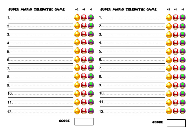 Super Mario Telepathy Writing Sheet | PDF