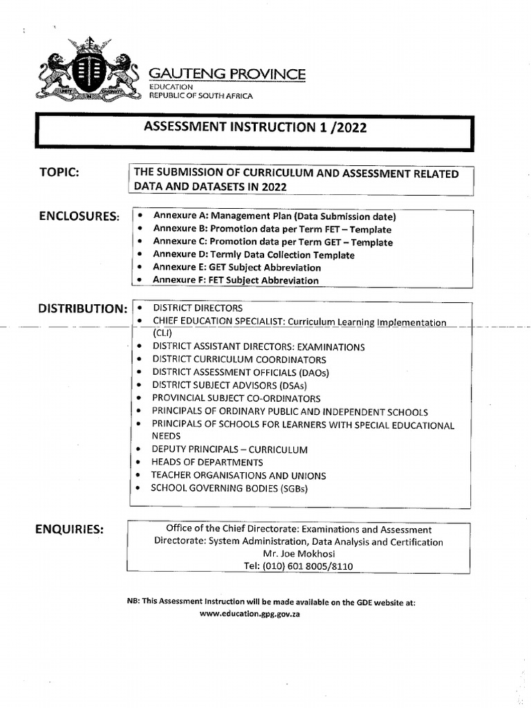 Assessment Instruction 1 of 2022 | PDF