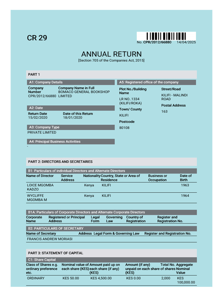 Annual Return for BOMACO General Bookshop | PDF | Business Law ...