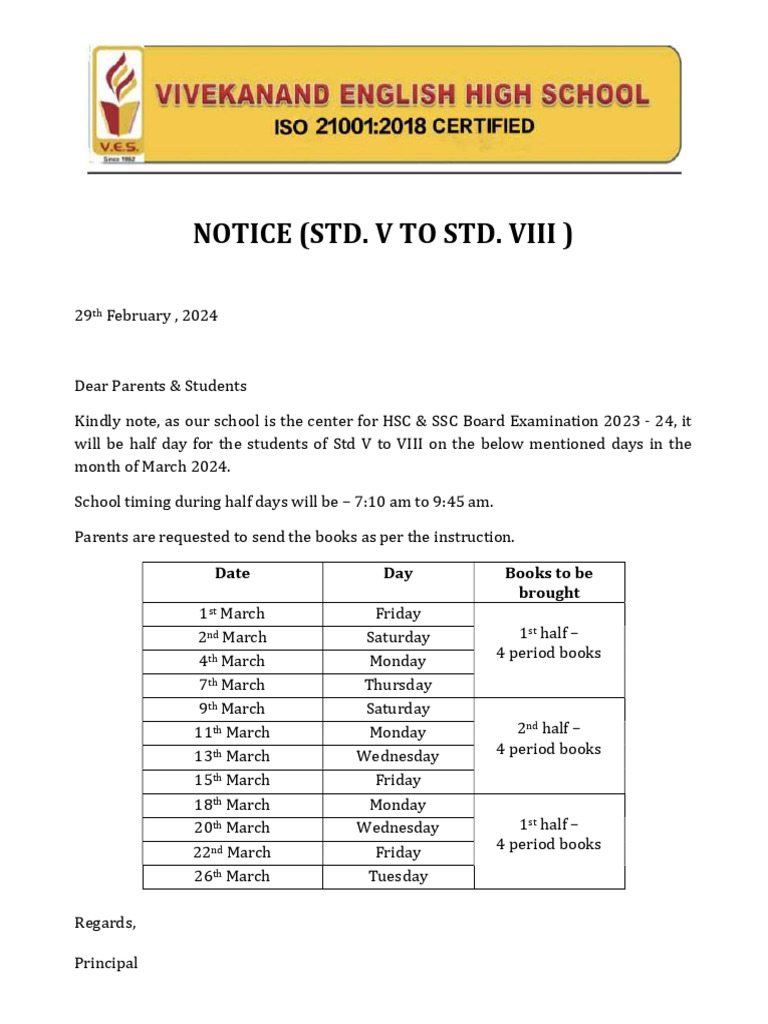 Half Day Notice - March Month | PDF