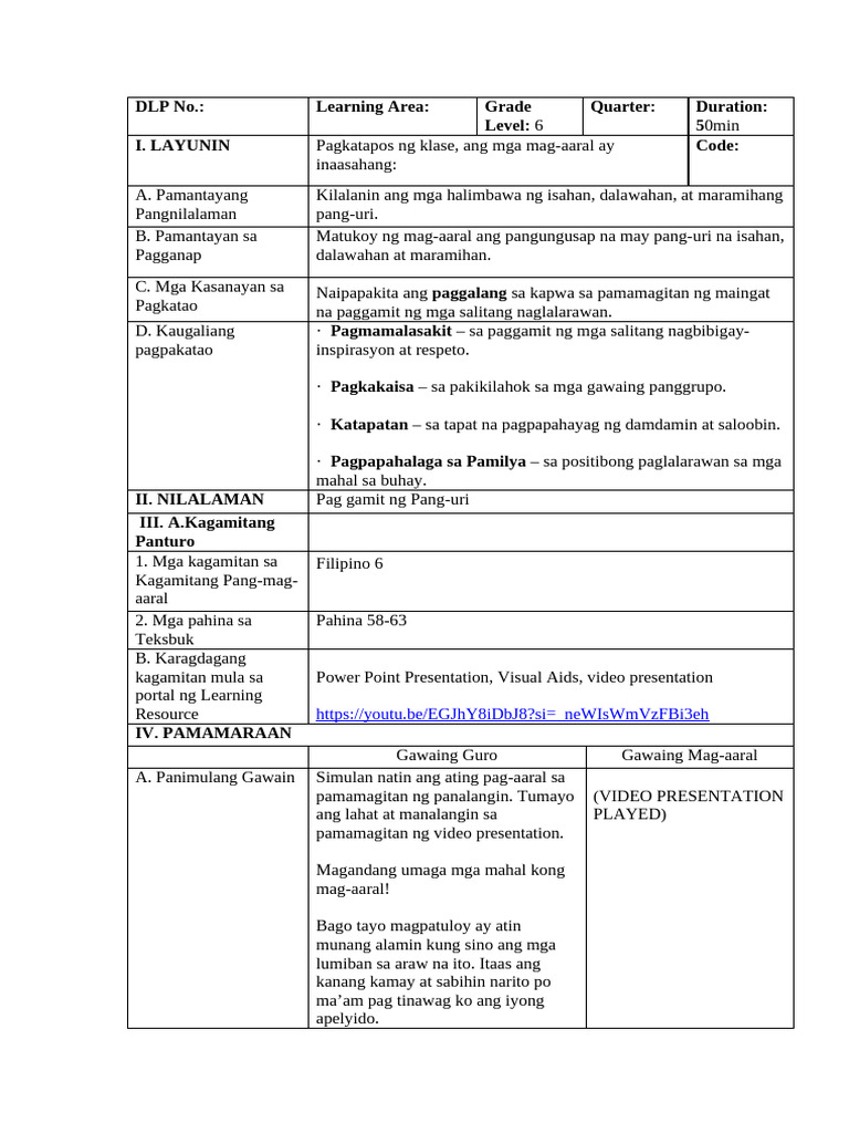 Filipino Detailed Lesson Plan | PDF