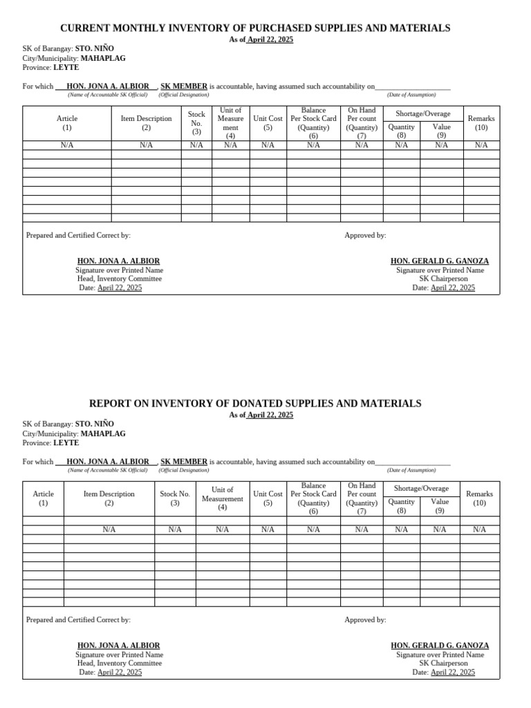 Report On Inventory of Purchased Supplies and Materials | PDF ...