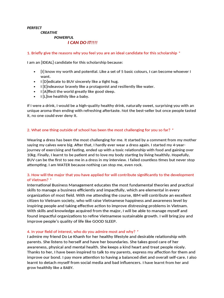 Scholarship Application: My Unique Journey | PDF | Psychology ...
