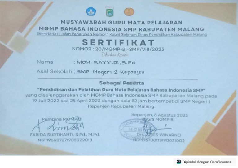 Sertifikat MGMP | PDF
