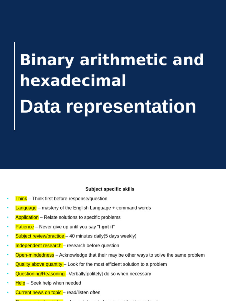 T2 Binary Arithmetic and Hexadecimal | PDF | Computing | Arithmetic