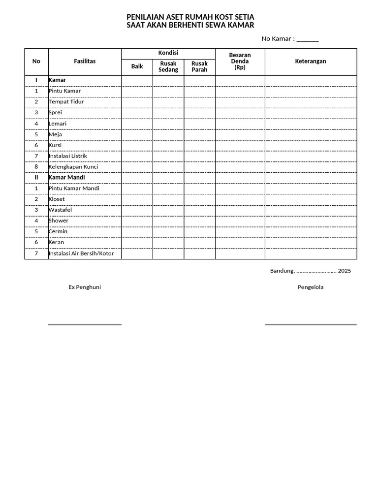 Form Penilaian Aset Kost Fix | PDF